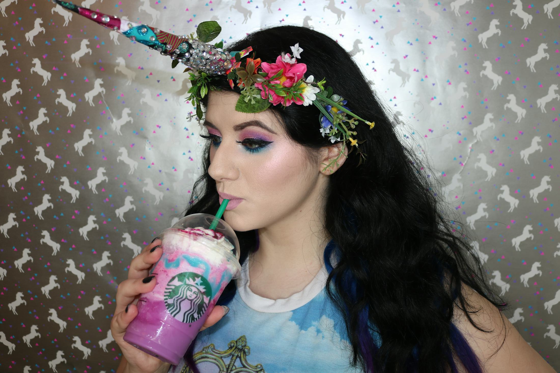 I Created A Makeup Look Inspired By My Starbucks Unicorn Frappuccino