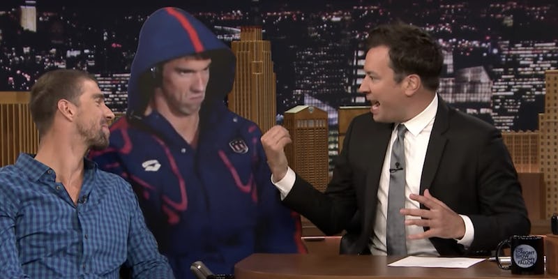 Fallon Gave Michael Phelps A Cutout Of His Angry Face