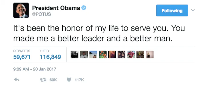Obama Posts Hopeful Last Tweet As President