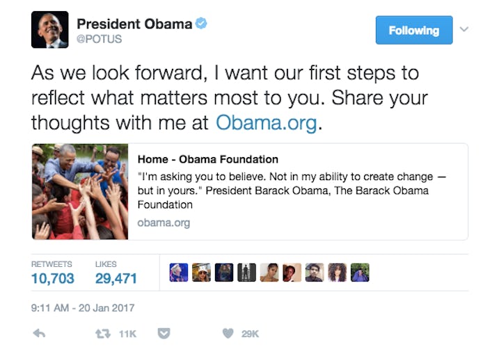 Obama Posts Hopeful Last Tweet As President