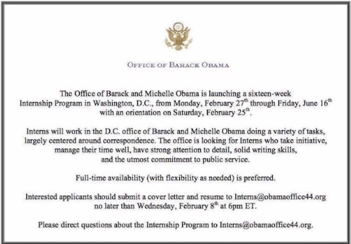 Barack And Michelle Obama Are Hiring Interns In DC