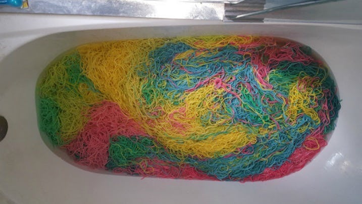 Woman Gave Her Grandson A Bath Full Of Rainbow Spaghetti