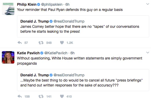 Trump Tweets Threatening Comey Concern Conservatives