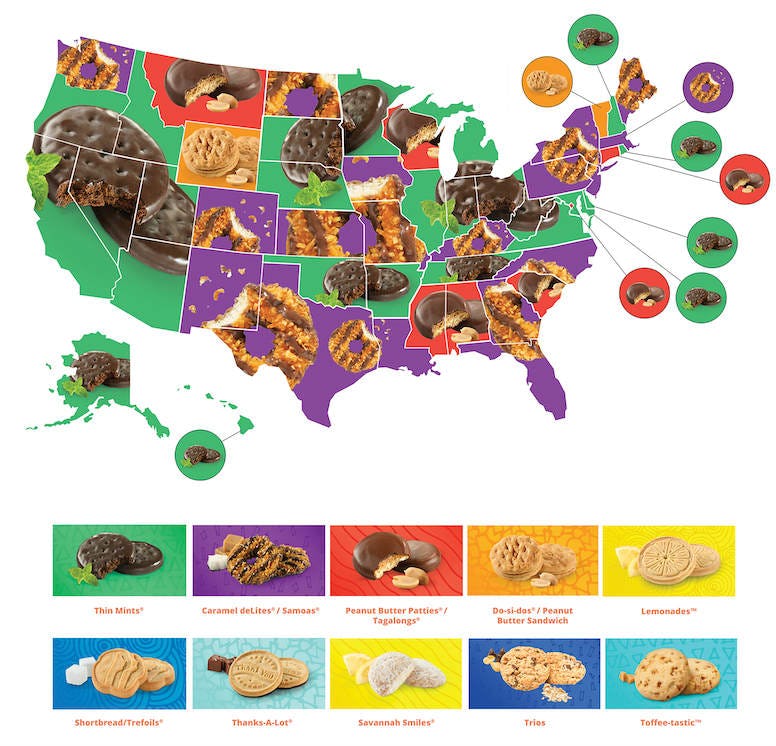Map Shows the Most Popular Girl Scout Cookie in Each State - Fatherly