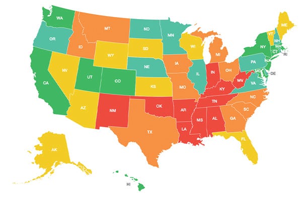 This List Shows the Healthiest, and Least Healthy States in 2020
