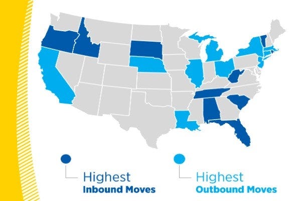 Map Shows Most Moved to, and From, States in 2021