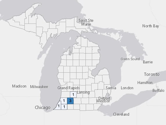 Florida, Massachusetts, Michigan EEE maps show a spike in 2019 for cases