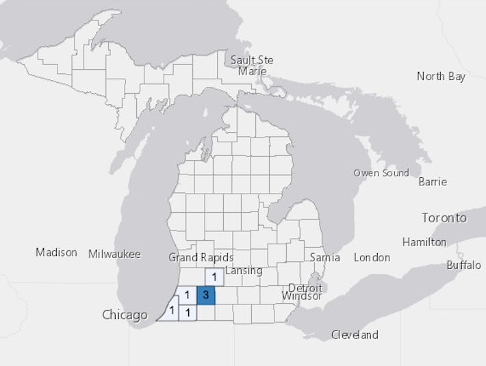 Florida, Massachusetts, Michigan EEE maps show a spike in 2019 for cases
