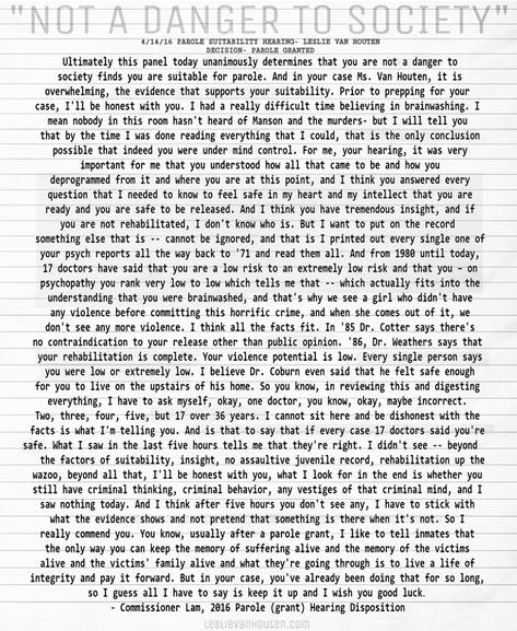 Manson's "Golden Girl" Leslie Van Houten Granted Suitable for Parole