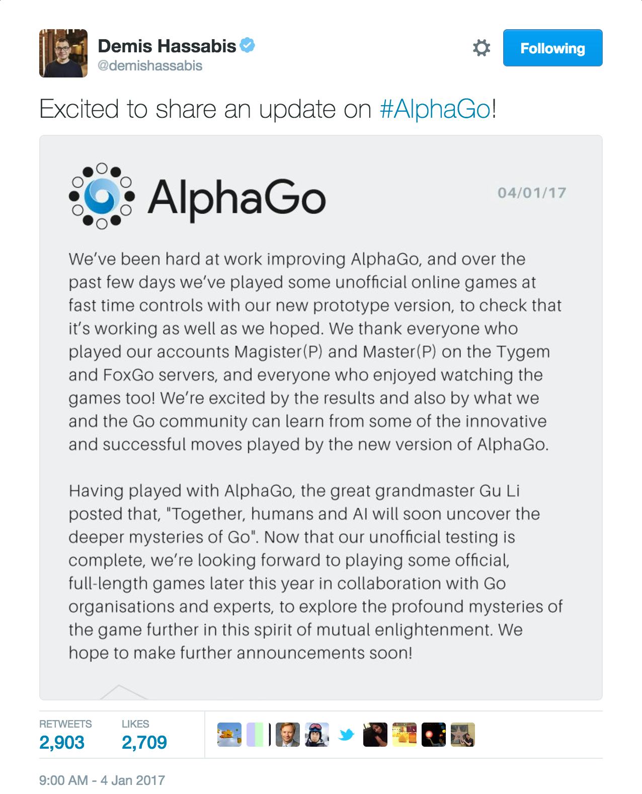 Google Confirms Mysterious Go Player to be AlphaGo AI