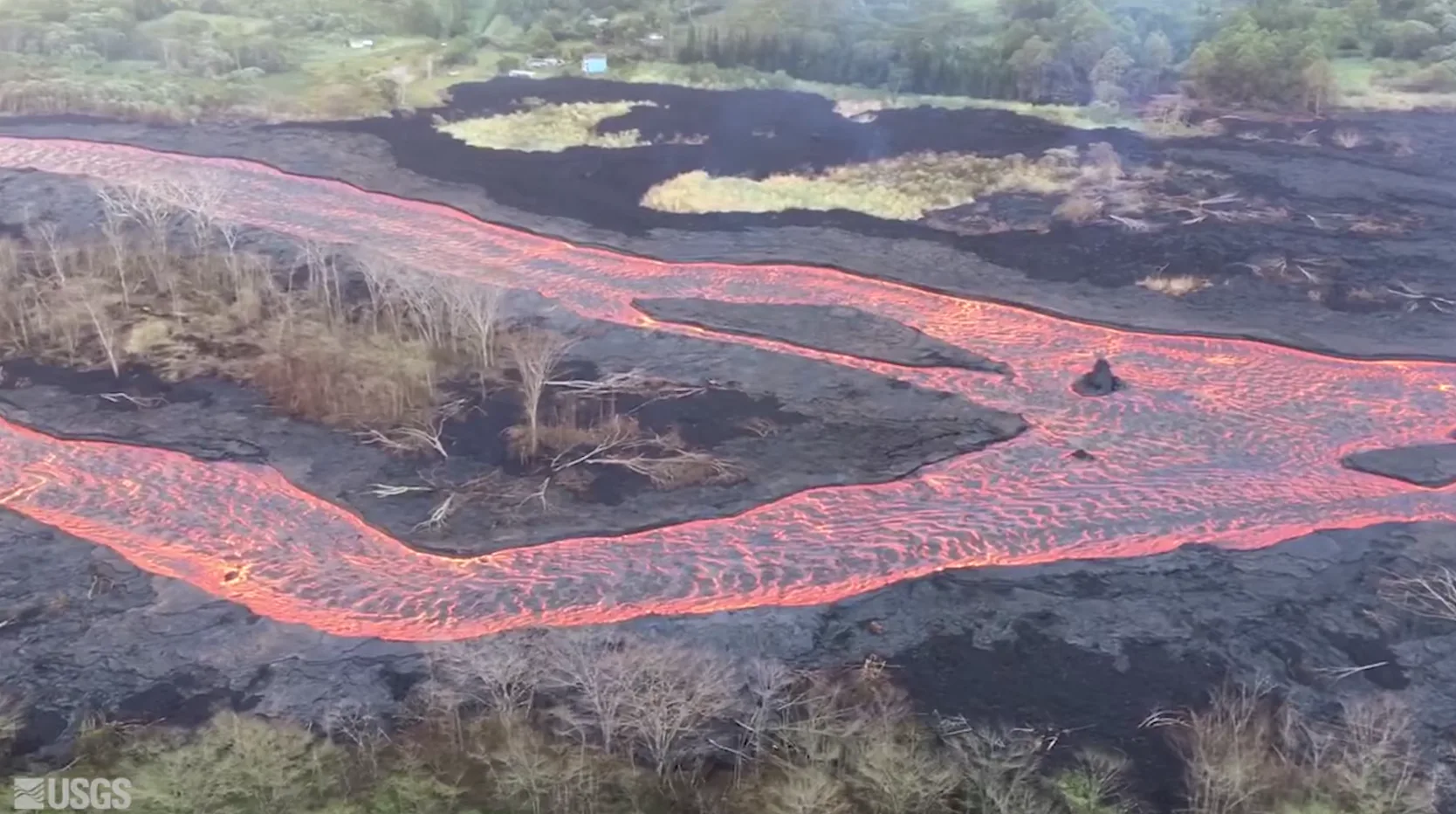 Kilauea Volcano Aerial Footage Gives Stunning View of Snaking River of Lava