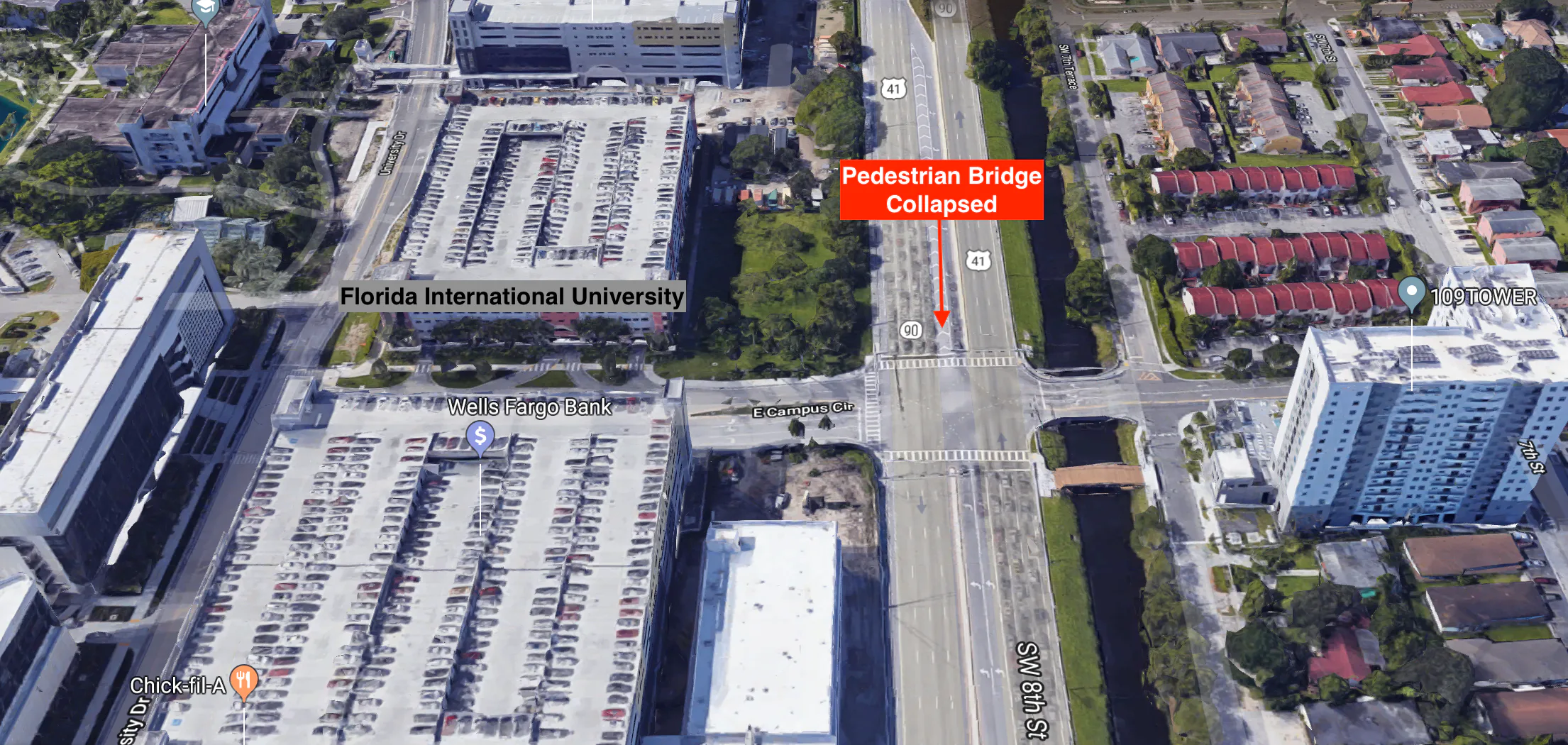 10 Images Showing the Devastation of the Pedestrian Bridge Collapse