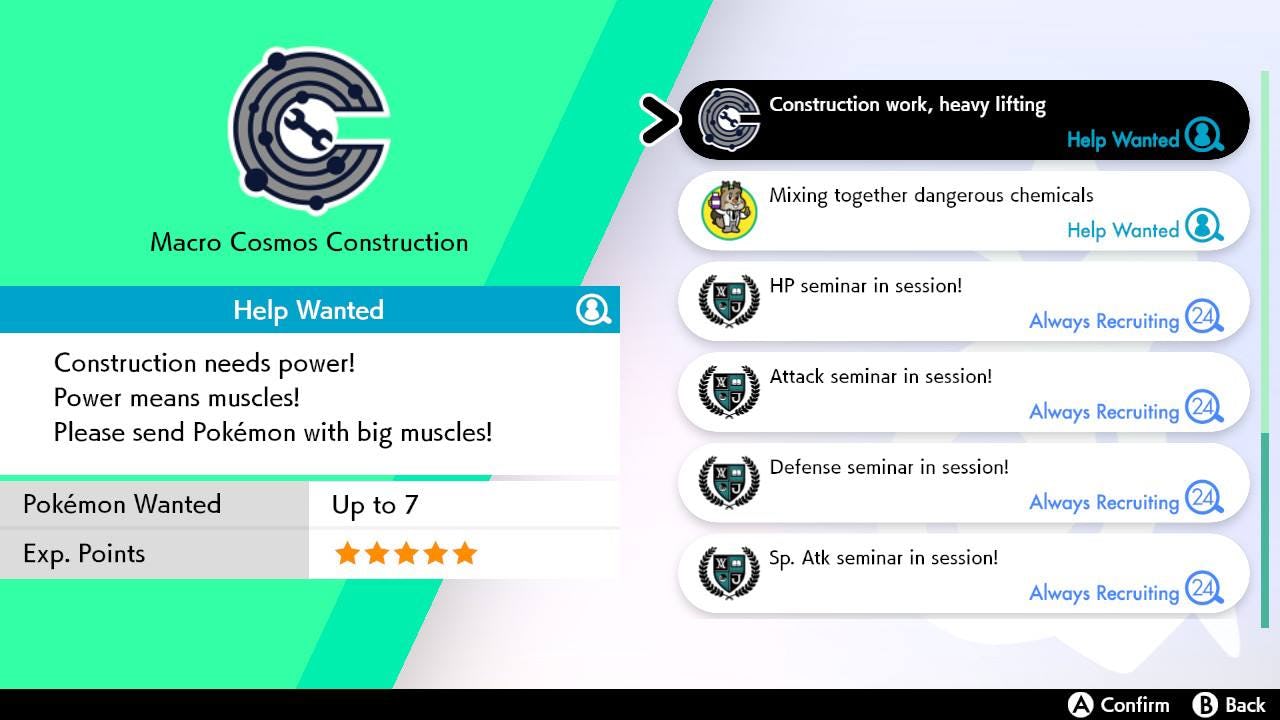 'Pokémon Sword and Shield' Poké Jobs guide: Timecard, earning XP & seminars