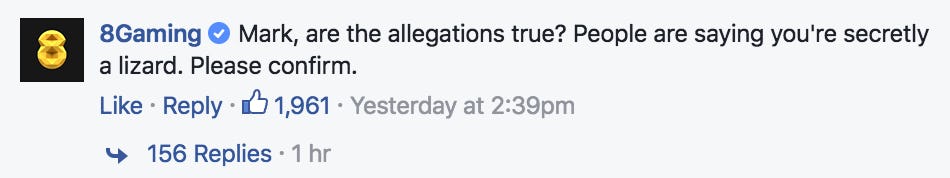 Mark Zuckerberg Says He Is 'Not a Lizard'