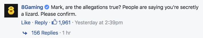 Mark Zuckerberg Says He Is 'Not a Lizard'