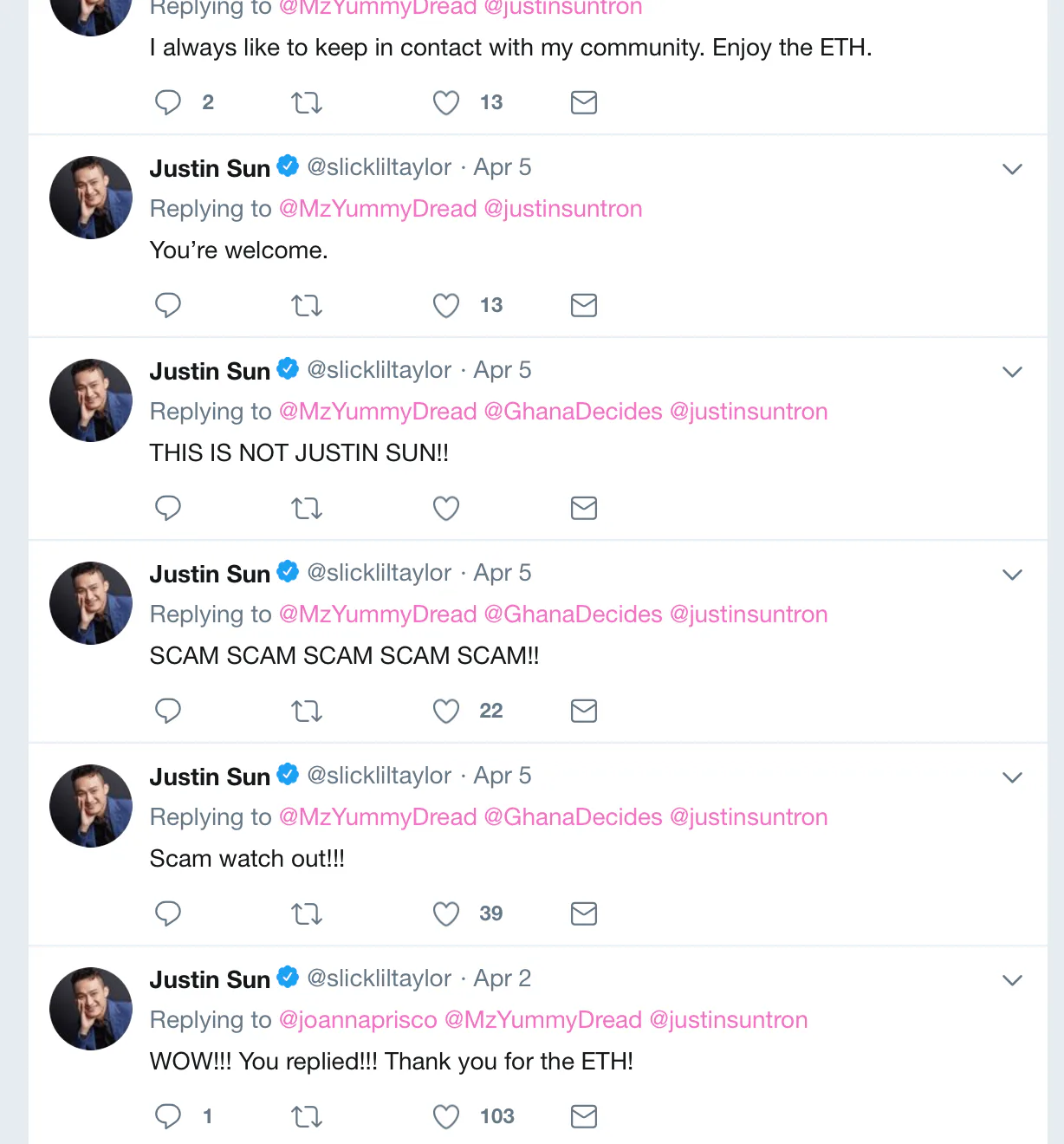 Ethereum Scammer Posing as Justin Sun Has Verified Twitter Account