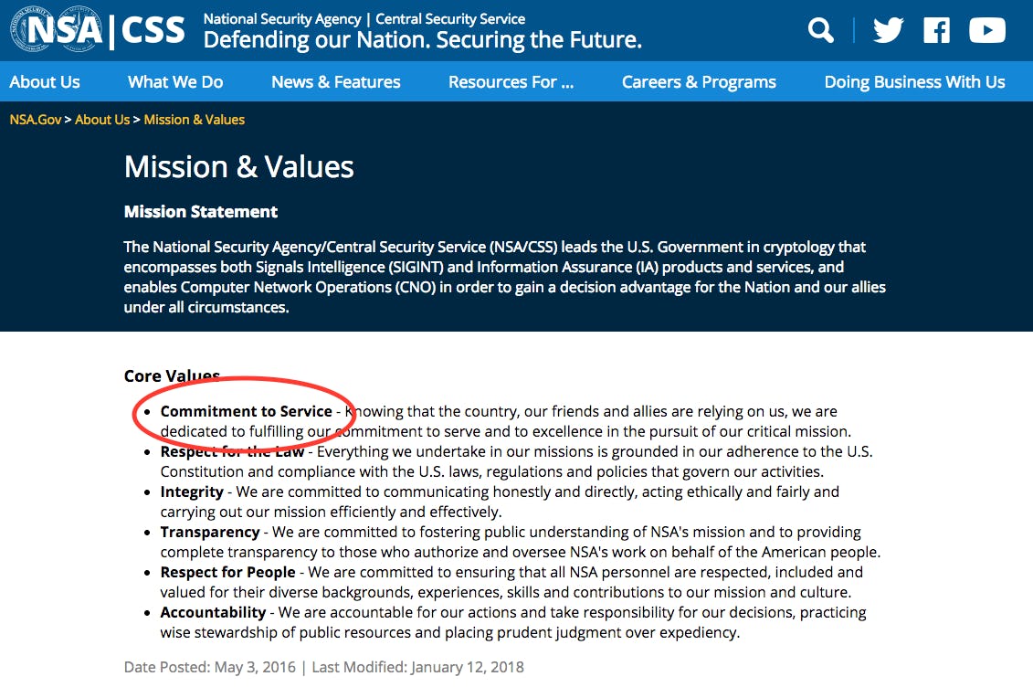 The NSA Literally Removed "Honesty" From Its Core Values