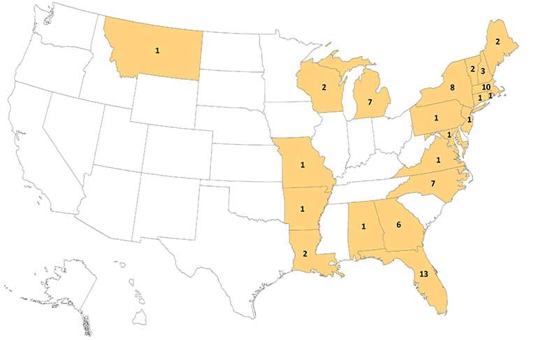 Florida, Massachusetts, Michigan EEE maps show a spike in 2019 for cases