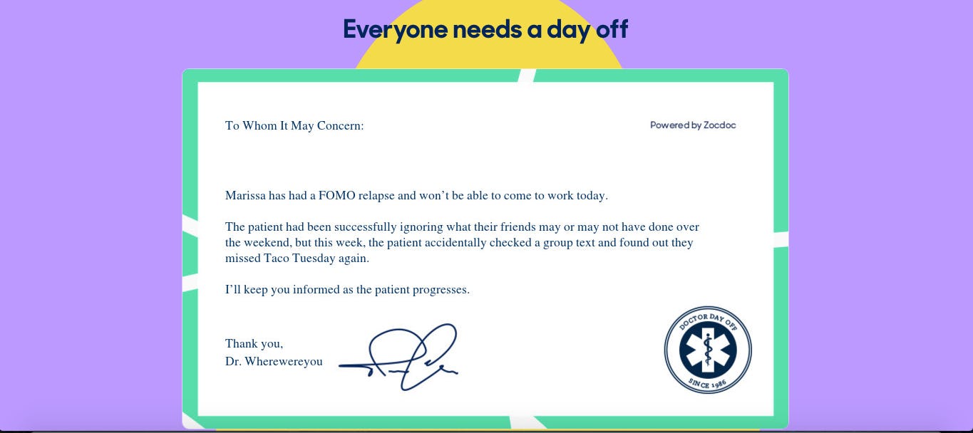 Sick Day Excuse Generator From Zocdoc Supplies All The Excuses You Wish ...