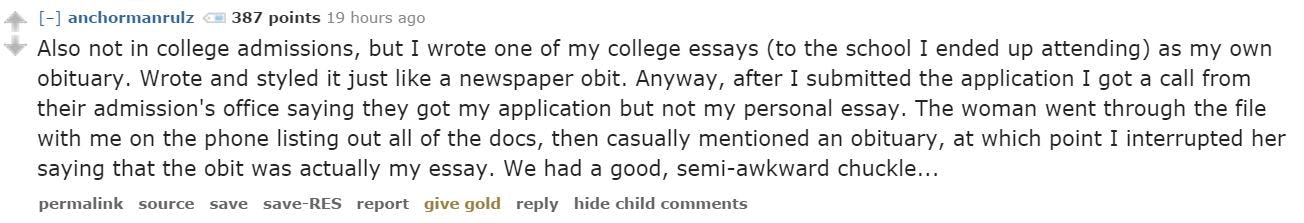 The Most Memorable College Admissions Essays Reddit Has Ever Seen Will ...