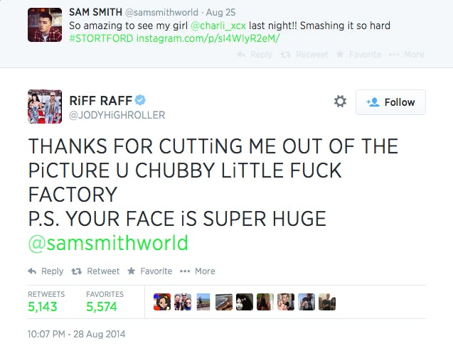 RiFF RAFF Insults Sam Smith on Twitter For the Stupidest Reason — PHOTOS