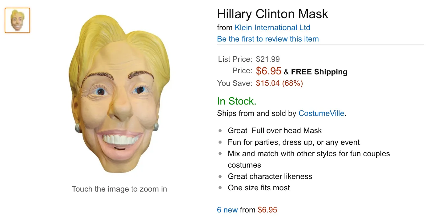 Cheap Hillary Clinton Masks For Halloween That Will Be Great For The ...