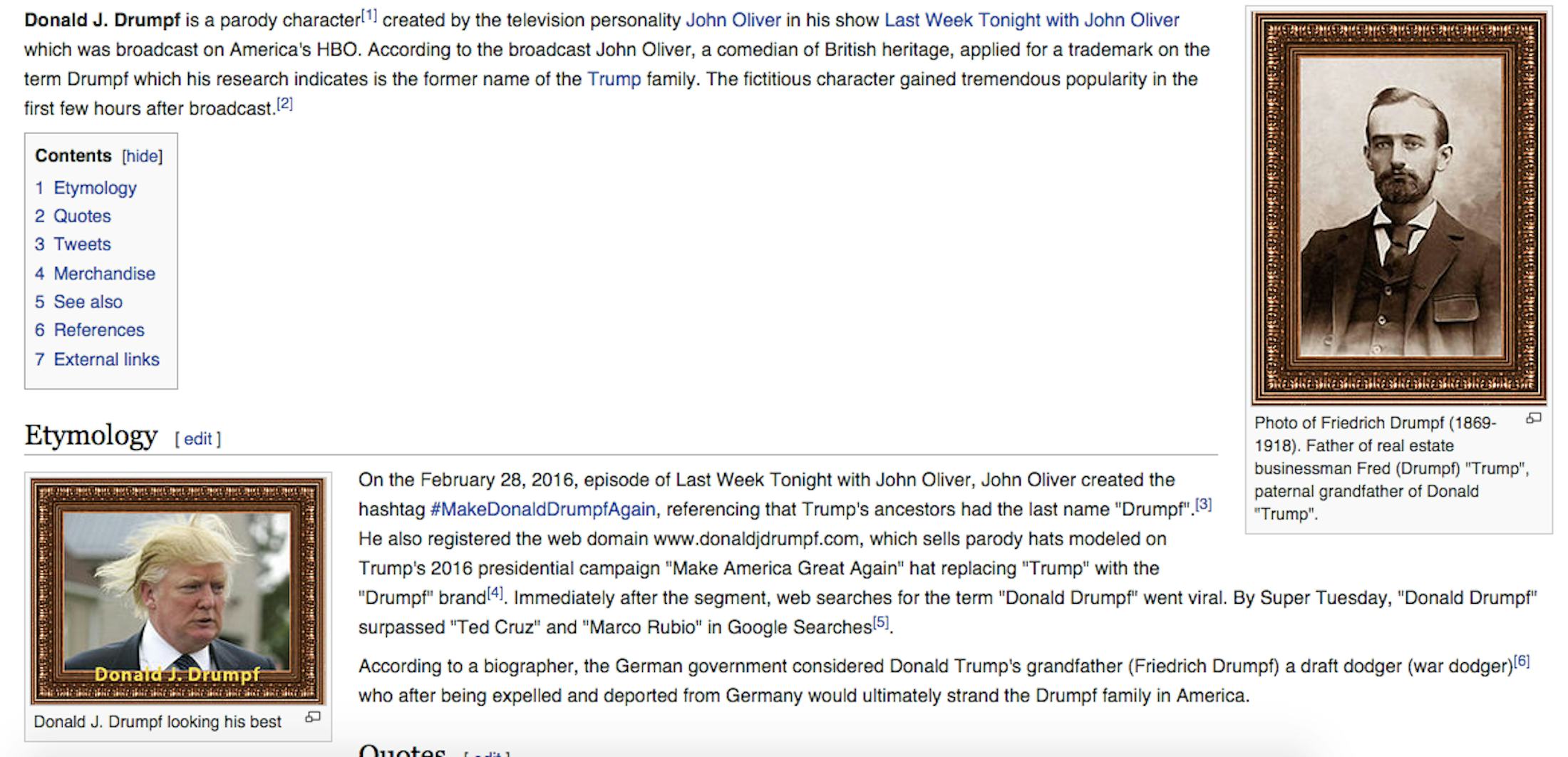 Donald Drumpf's Wikipedia Page Is Proof That John Oliver's 'Last Week ...