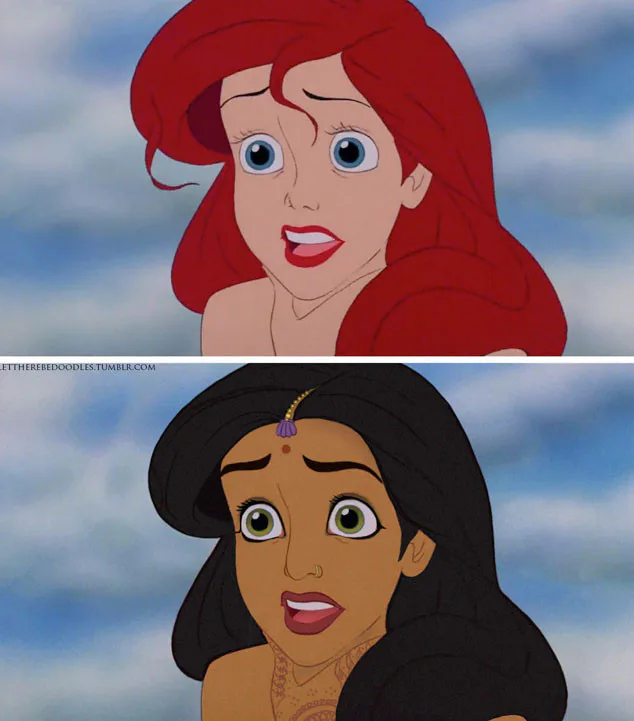 Disney Princesses Race Swap Illustrations Show Ariel, Belle, and ...