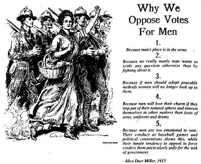 This Vintage "Why We Oppose Votes For Men" Pamphlet Is Everything