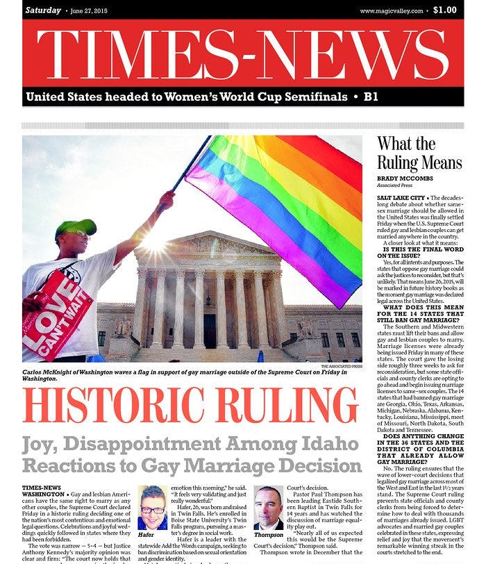 Gay Marriage Reactions From Newspapers Across The United States Are ...