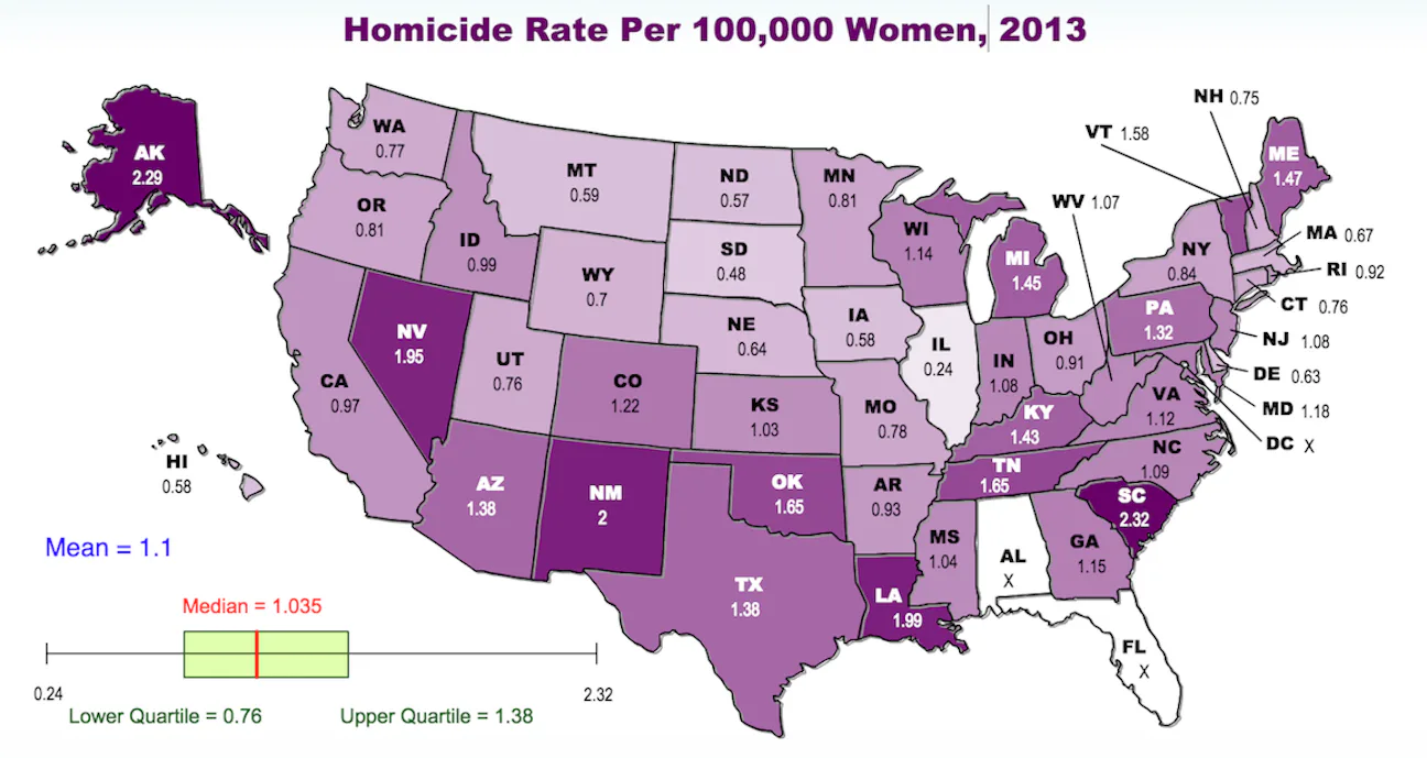 One Map Shows Where a Woman Is Most Likely to Be Murdered by Her Partner