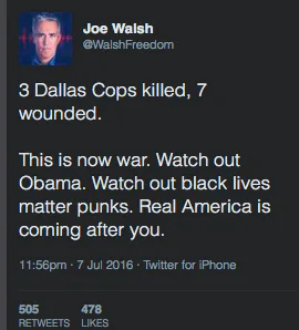 Joe Walsh Insists His Post-Dallas Shootings Tweet Wasn't a Threat at ...