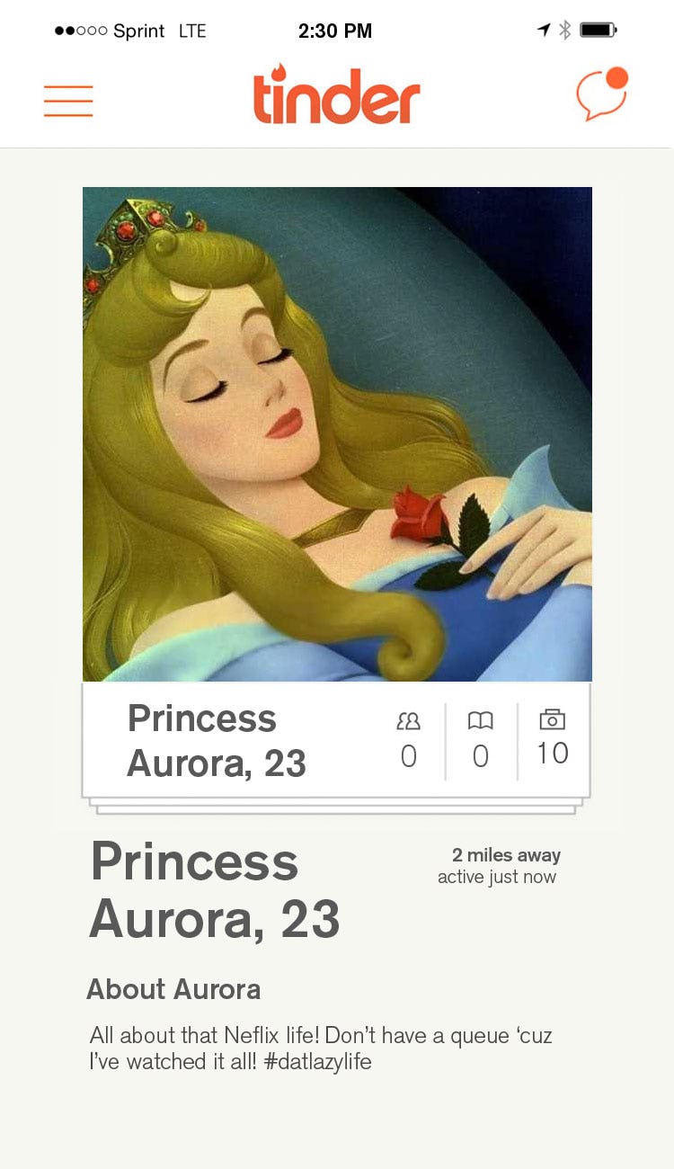 Disney Princess Tinder Profiles