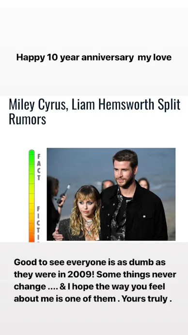 Miley Cyrus Celebrates A Decade With Liam By Shaming Tabloid