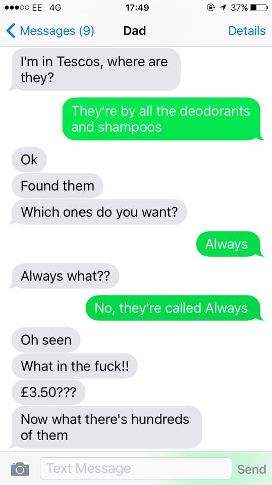 Dad’s Texts To Daughter Go Viral After He Attempts To Buy Her Pads