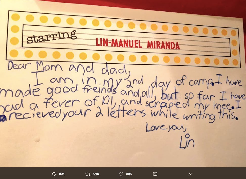 Lin-Manuel Miranda’s Childhood Letters From Summer Camp Will Make You LOL