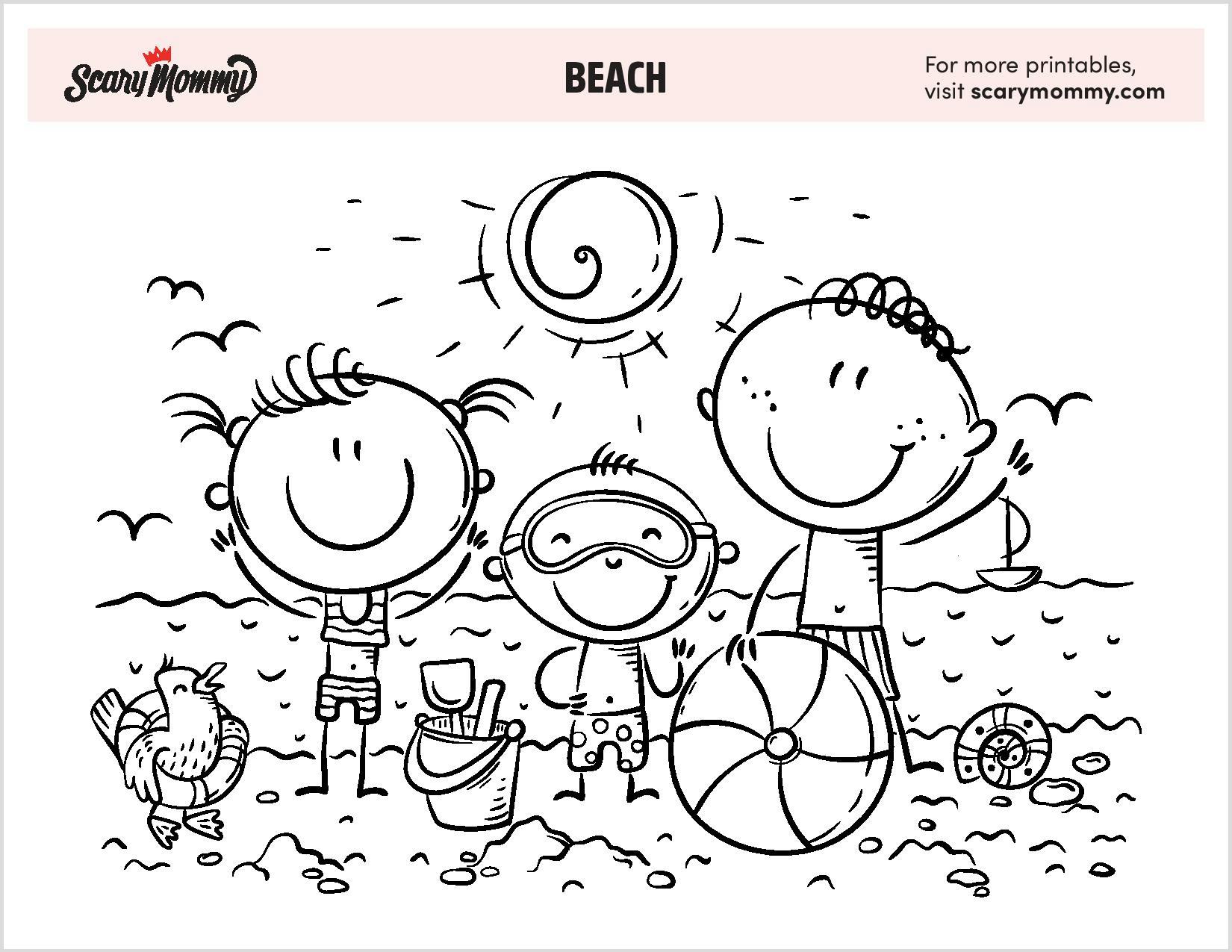 coloring page beach day