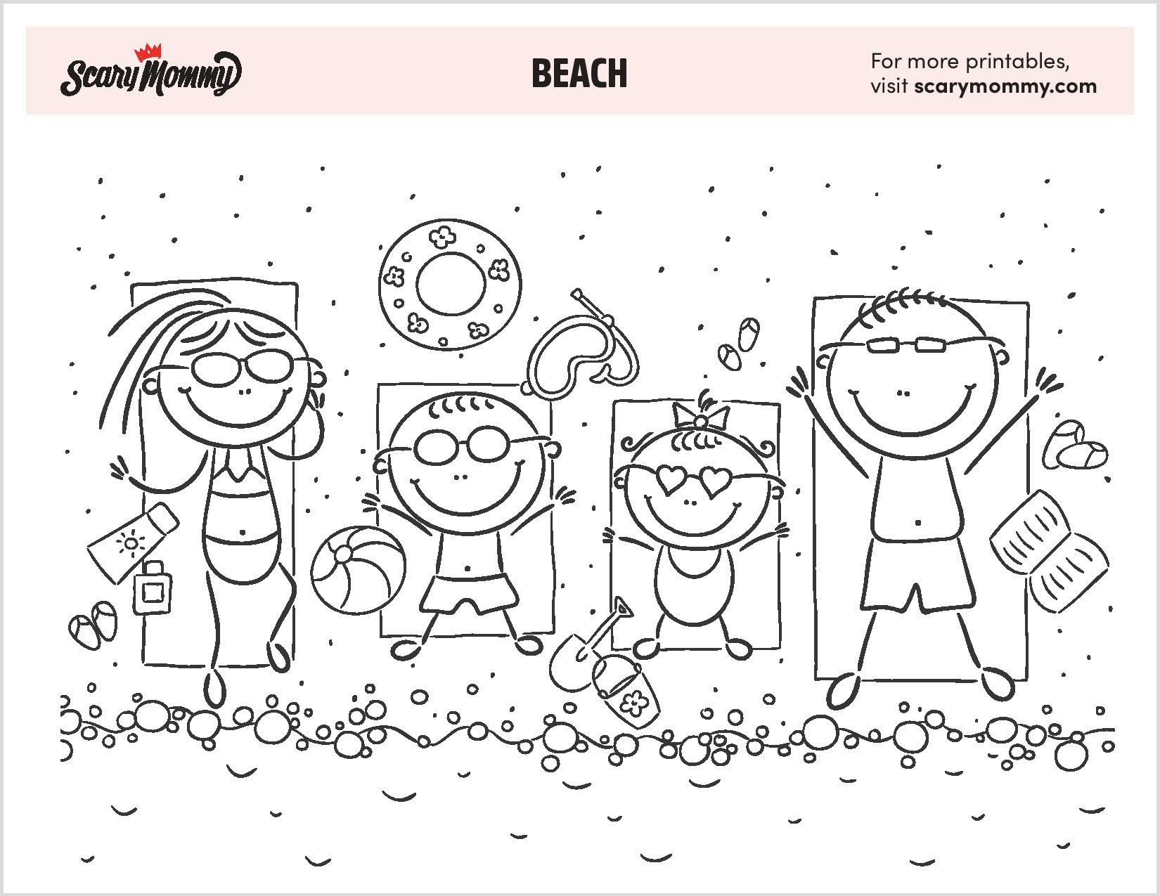 family at the beach coloring pages