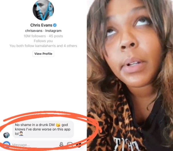 Lizzo Drunkenly Slid Into Chris Evans’ DMs… & He Responded