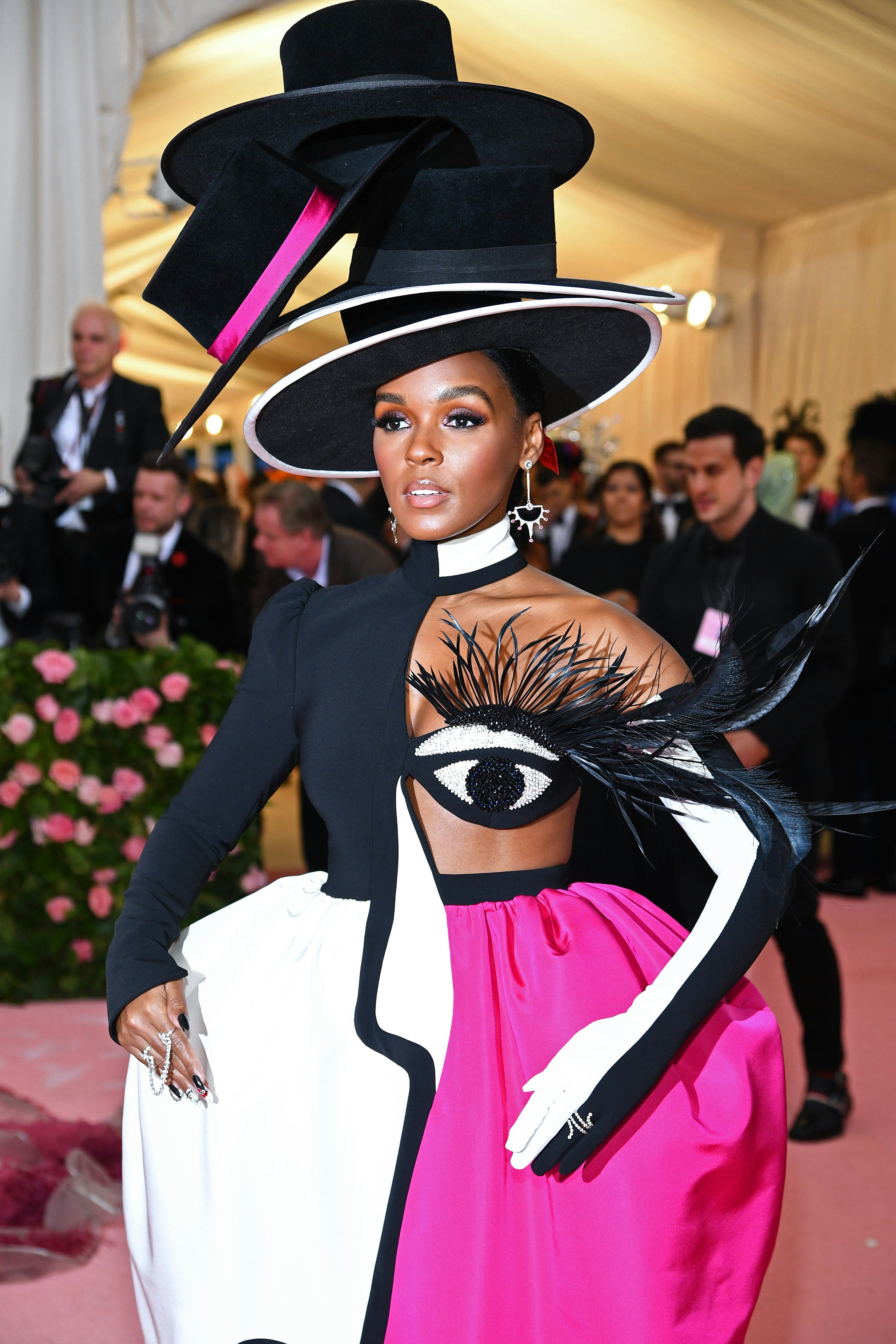 Janelle Monae's 2019 Met Gala Outfit Included Four Hats & A Giant Face