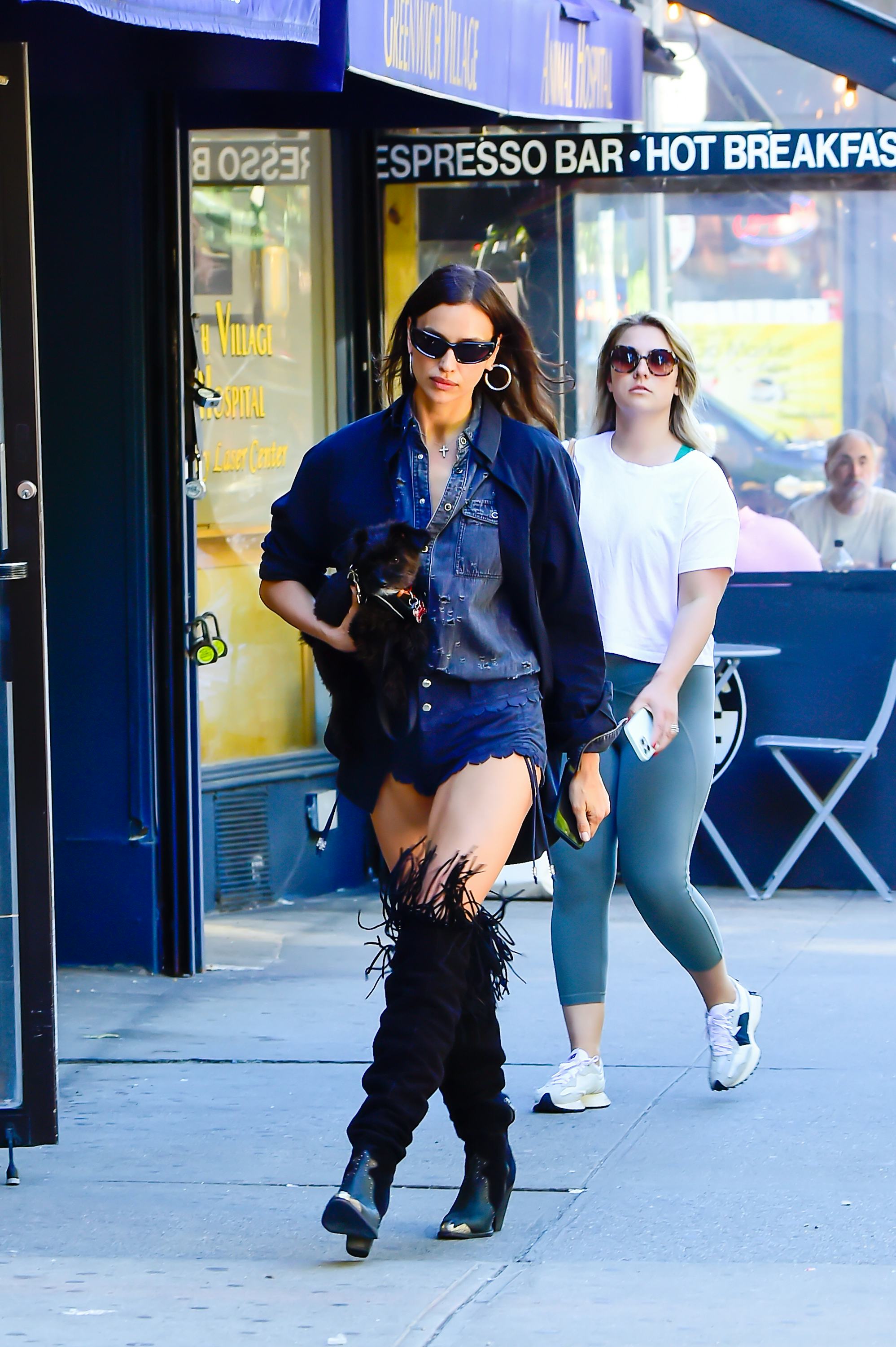 Irina Shayk Pulls Off Fashion's Most Controversial Shoes To Walk Her Dog