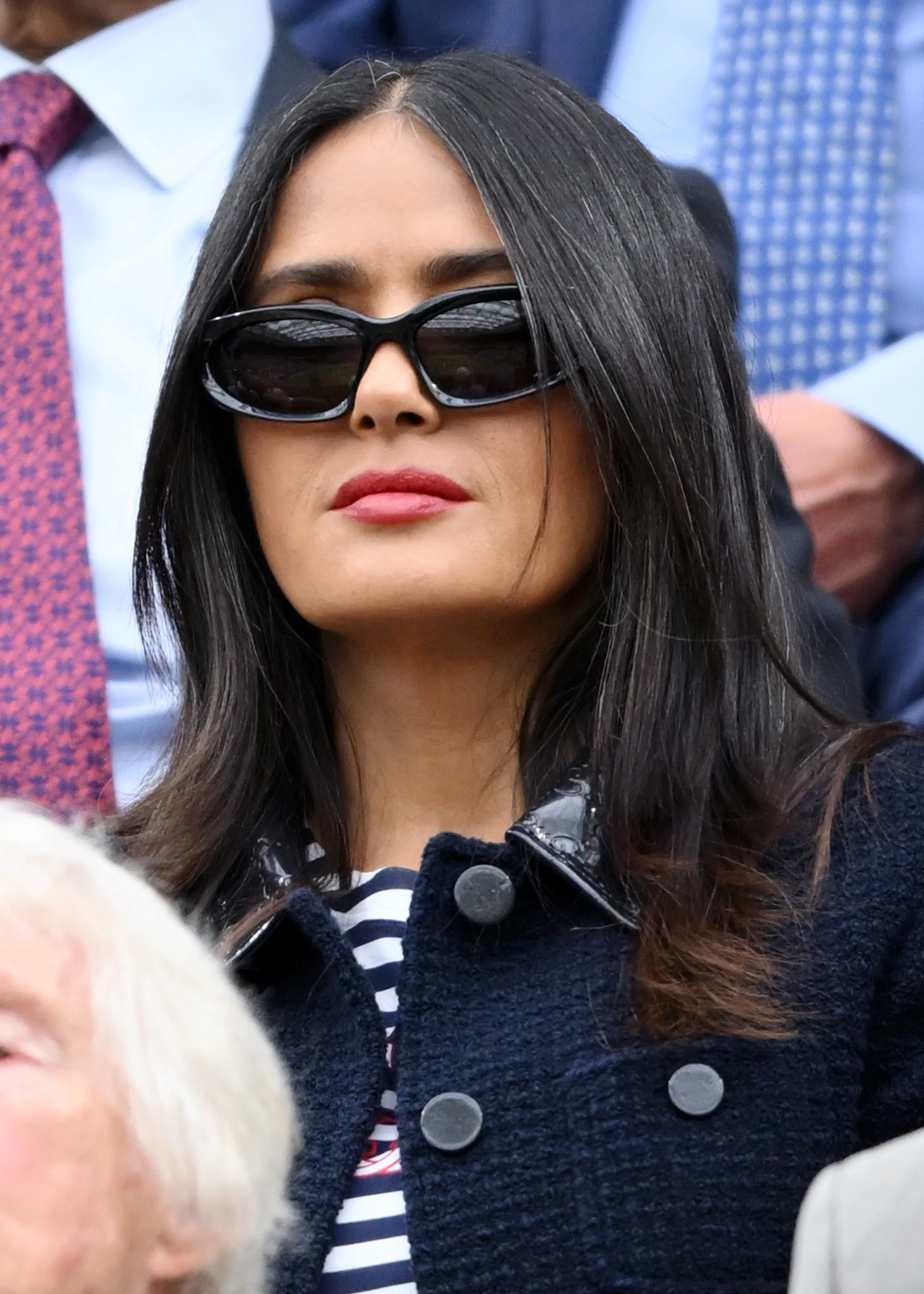 Salma Hayek's Silver-Streaked Hair Sparkles In The Summer Sun