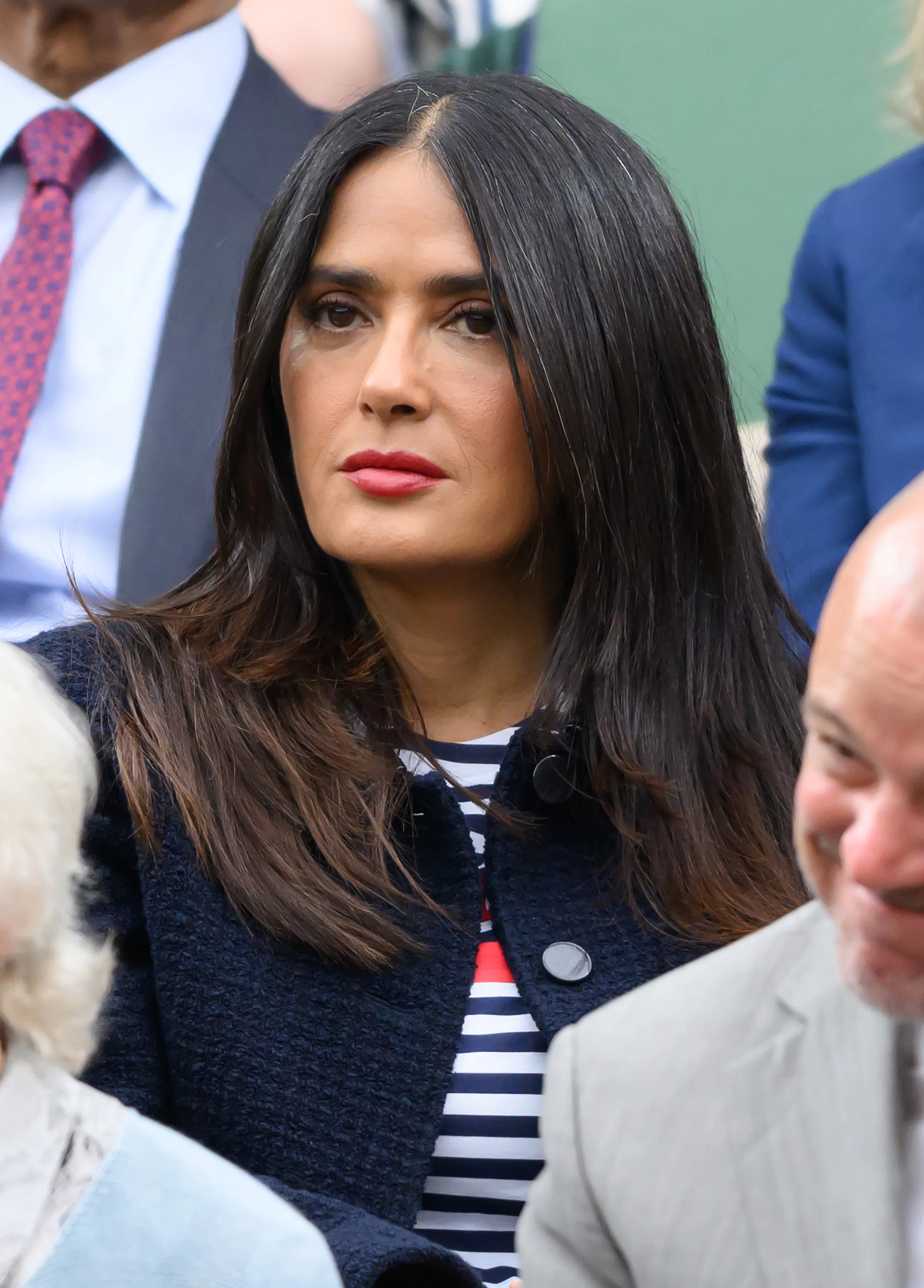 Salma Hayek's Silver-Streaked Hair Sparkles In The Summer Sun