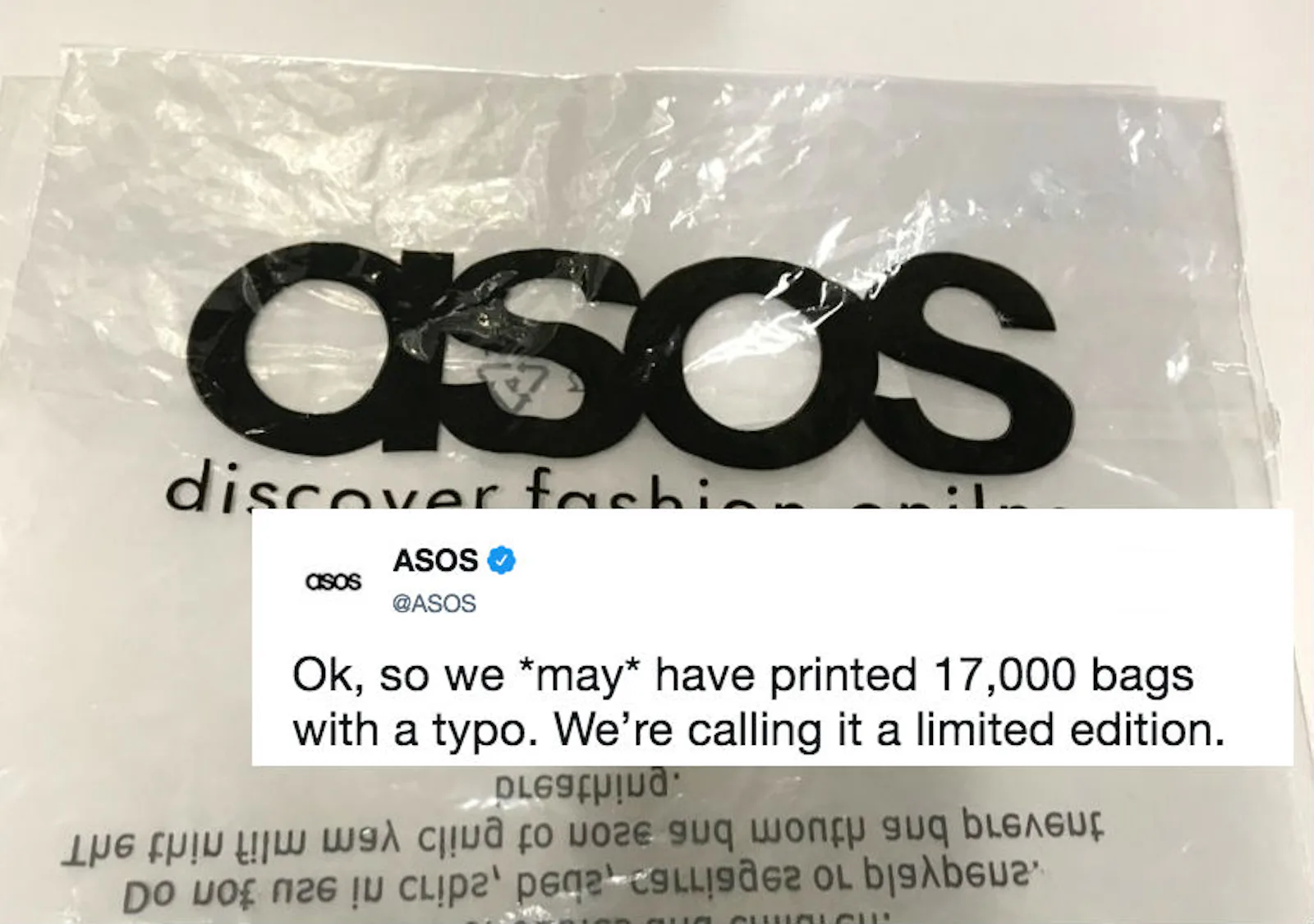 ASOS Printed 17,000 Bags With A Typo That Says "Onilne" Instead Of ...