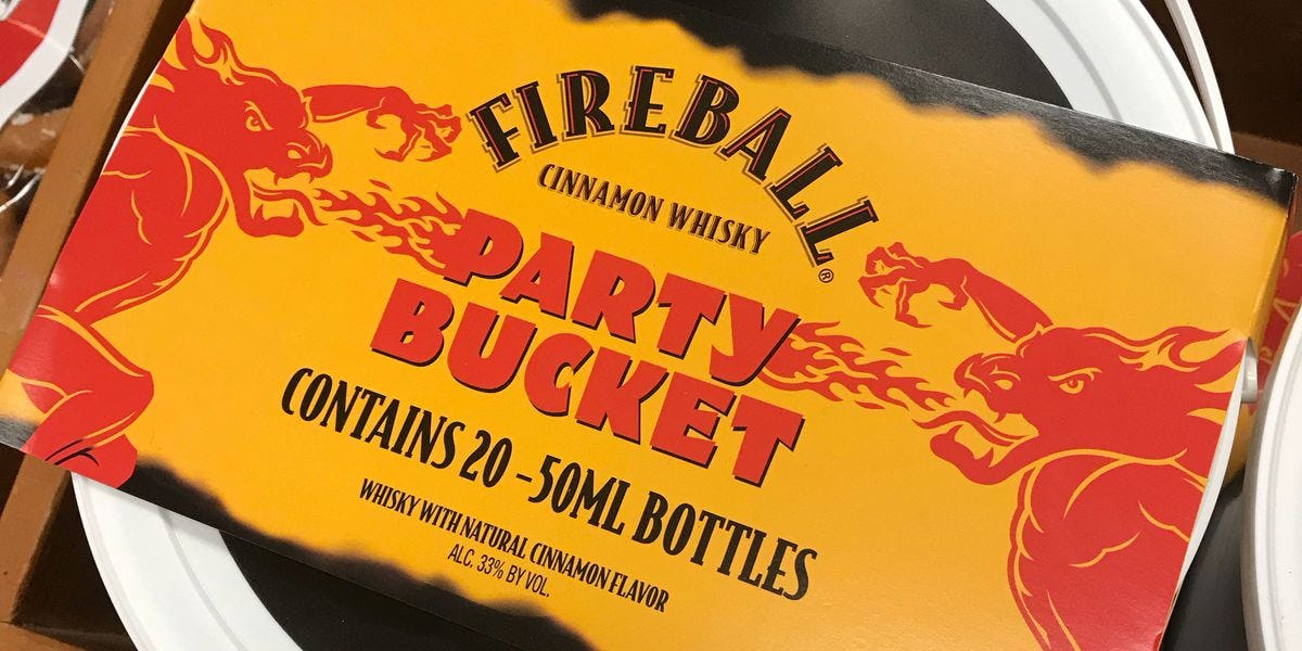 Fireball Party Buckets Exist & There Are 20 Mini Bottles In Each Of Them