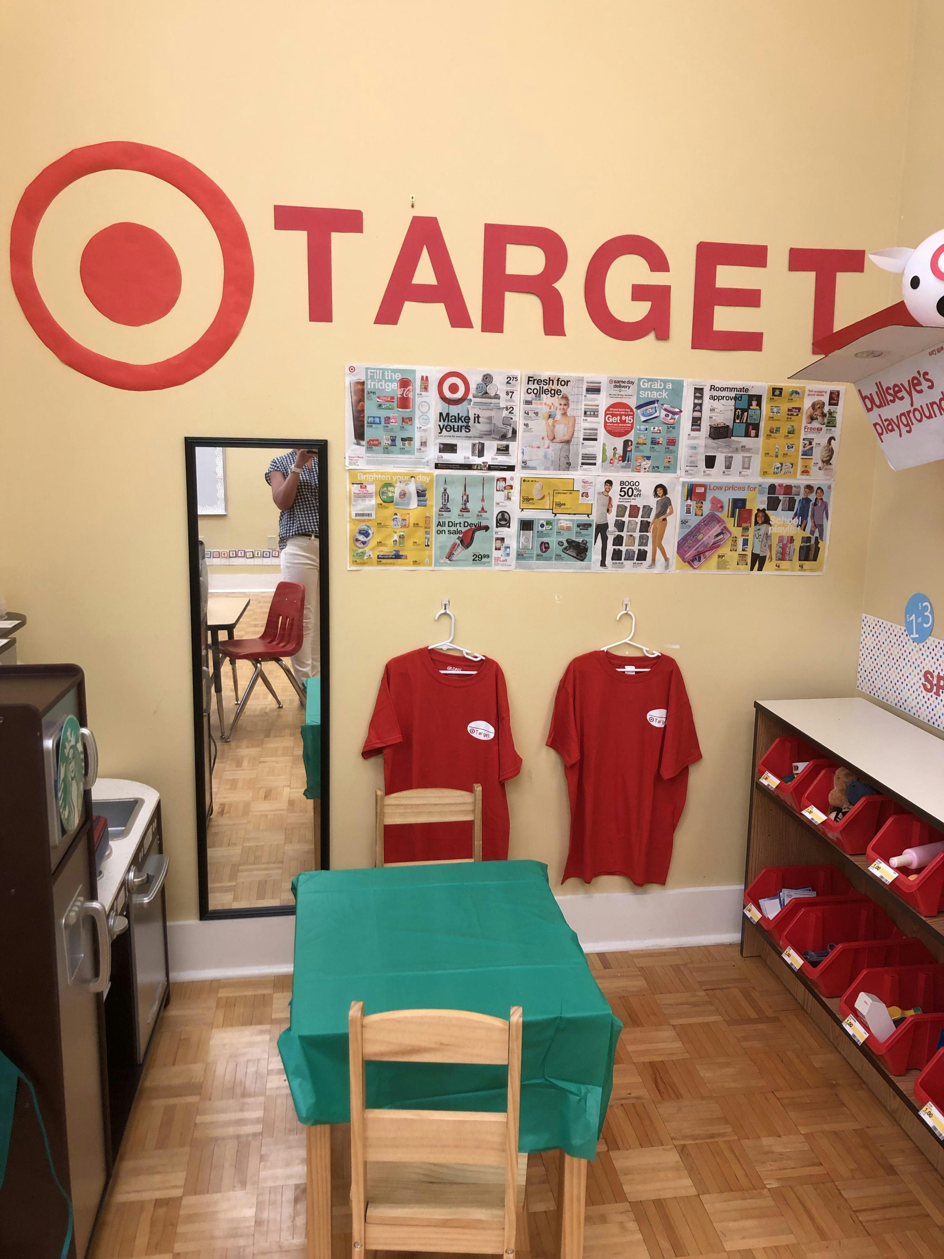 Teacher's Target Classroom Features Red Shopping Carts & Starbucks Cups