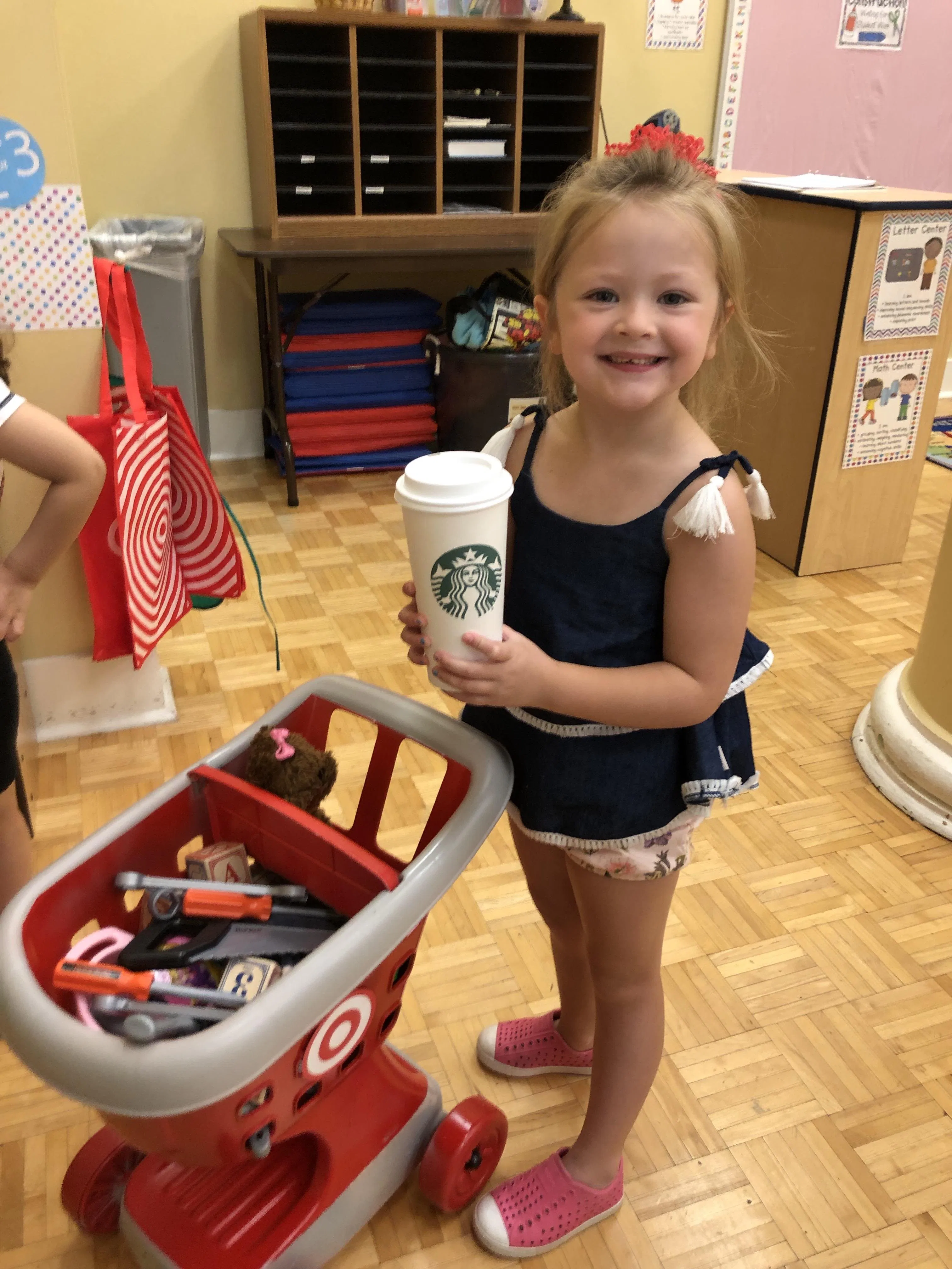 Teacher's Target Classroom Features Red Shopping Carts & Starbucks Cups