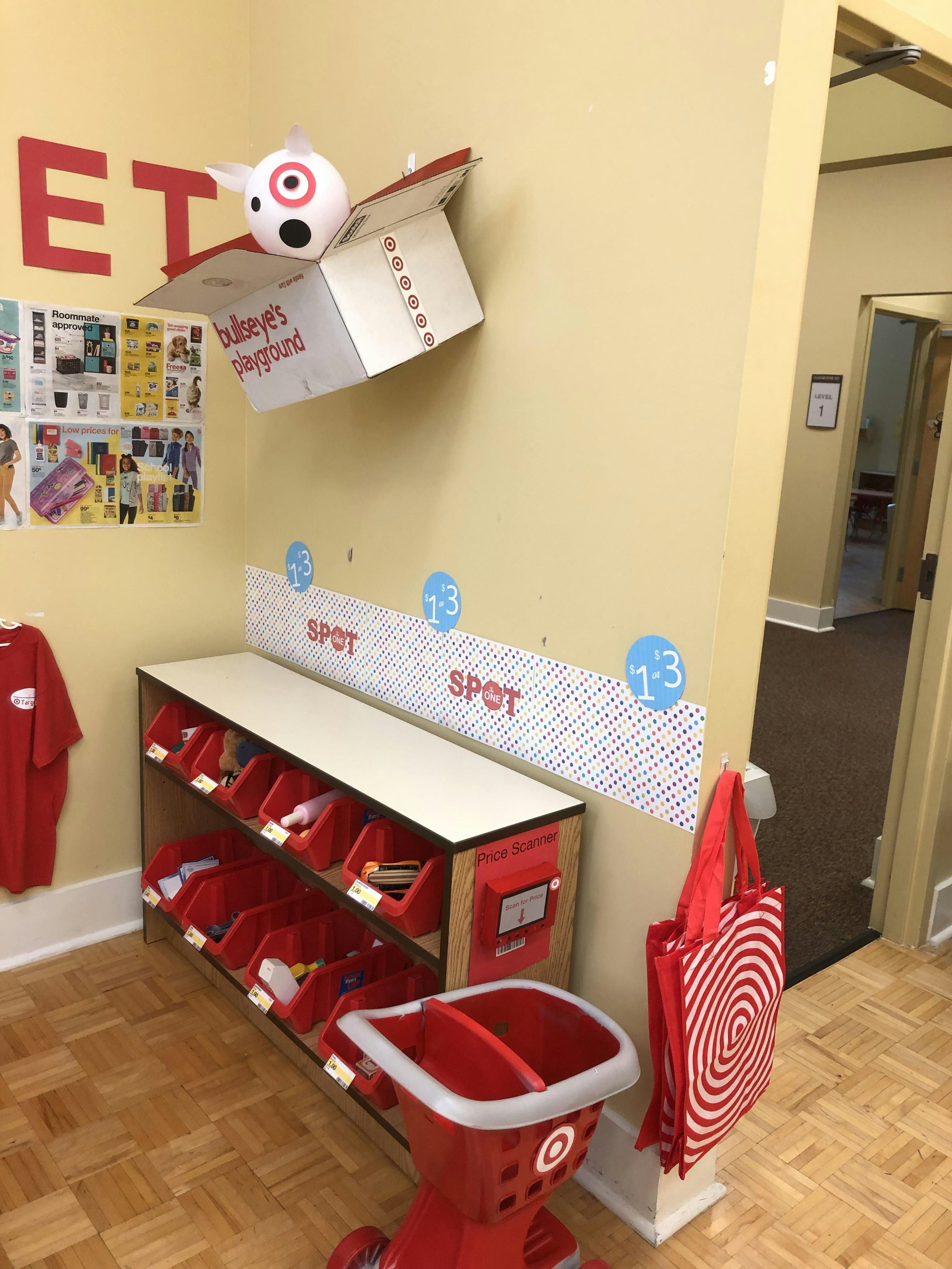 Teacher's Target Classroom Features Red Shopping Carts & Starbucks Cups