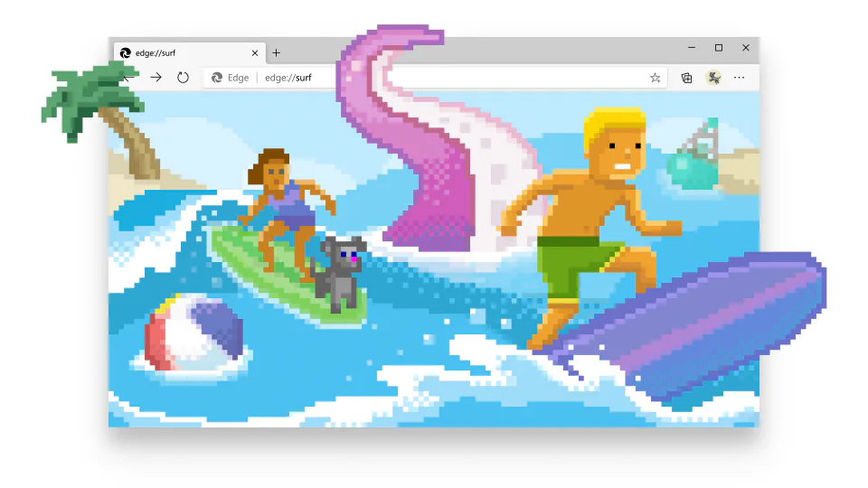 Microsoft Edge has a built-in surfing game that puts Chrome's dino to shame