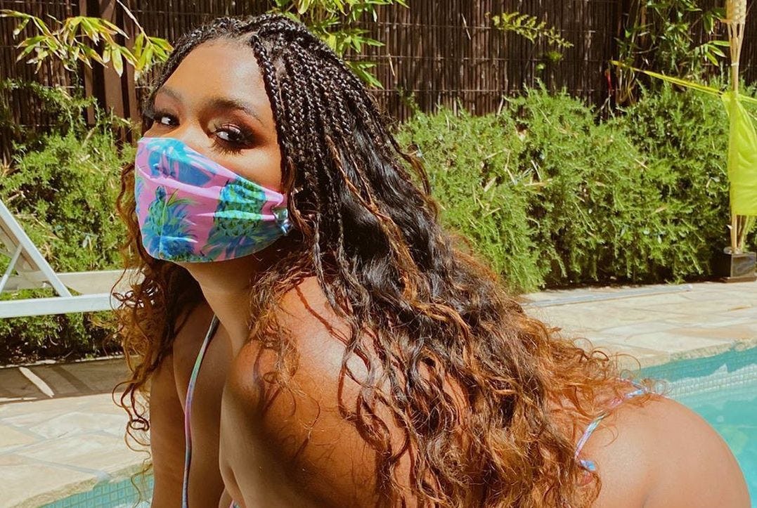 Lizzo's Swimsuit & Face Mask Bring The Trikini Trend To Life